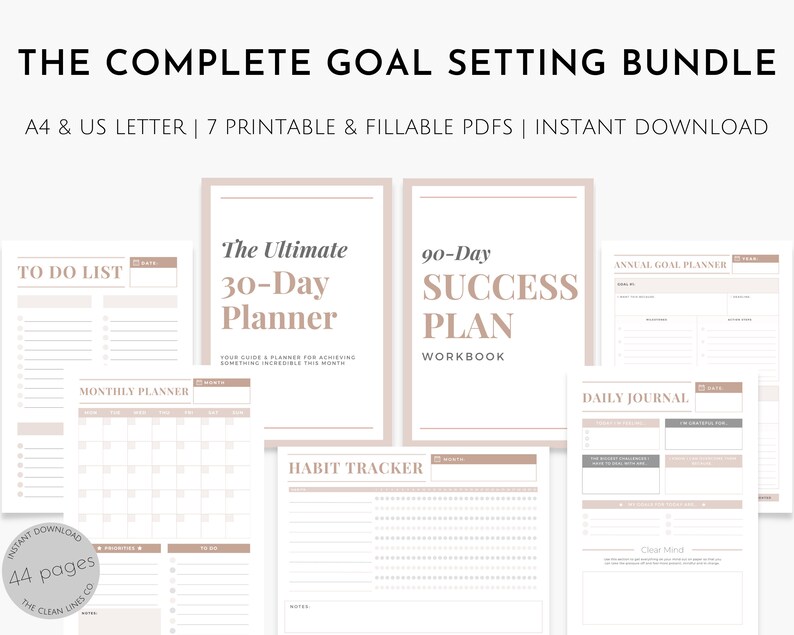 Goal Setting Bundle | Includes Annual Goal Planner, 30 & 90 Day ...