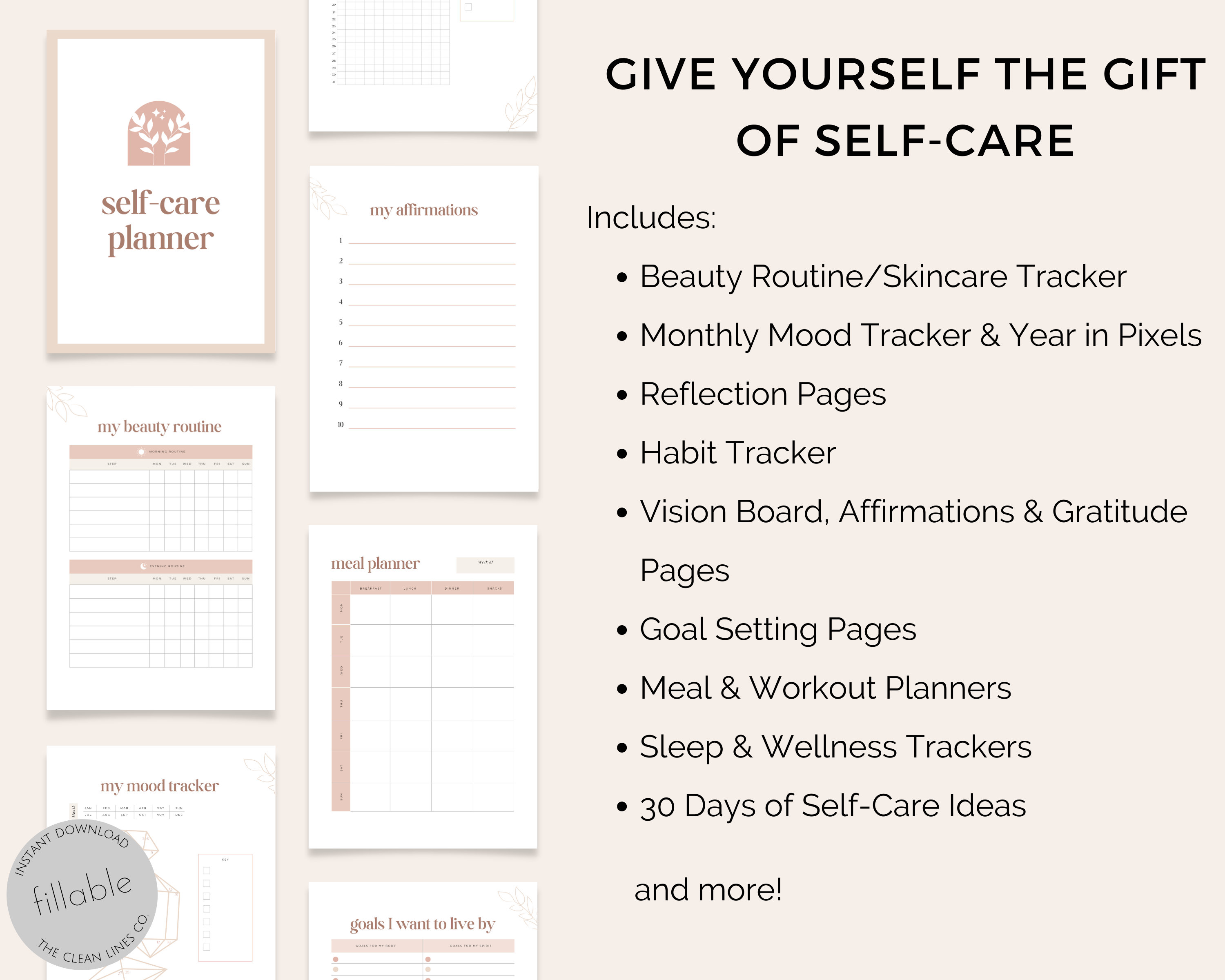 Self Care Planner Printable Self Care Journal With Mood - Etsy