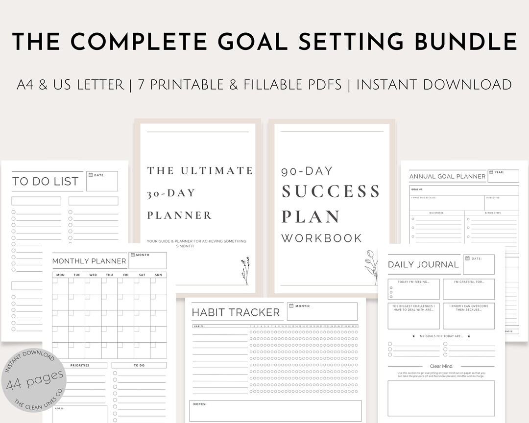 Goal Setting Bundle | Includes Annual Goal Planner, 30 & 90 Day ...