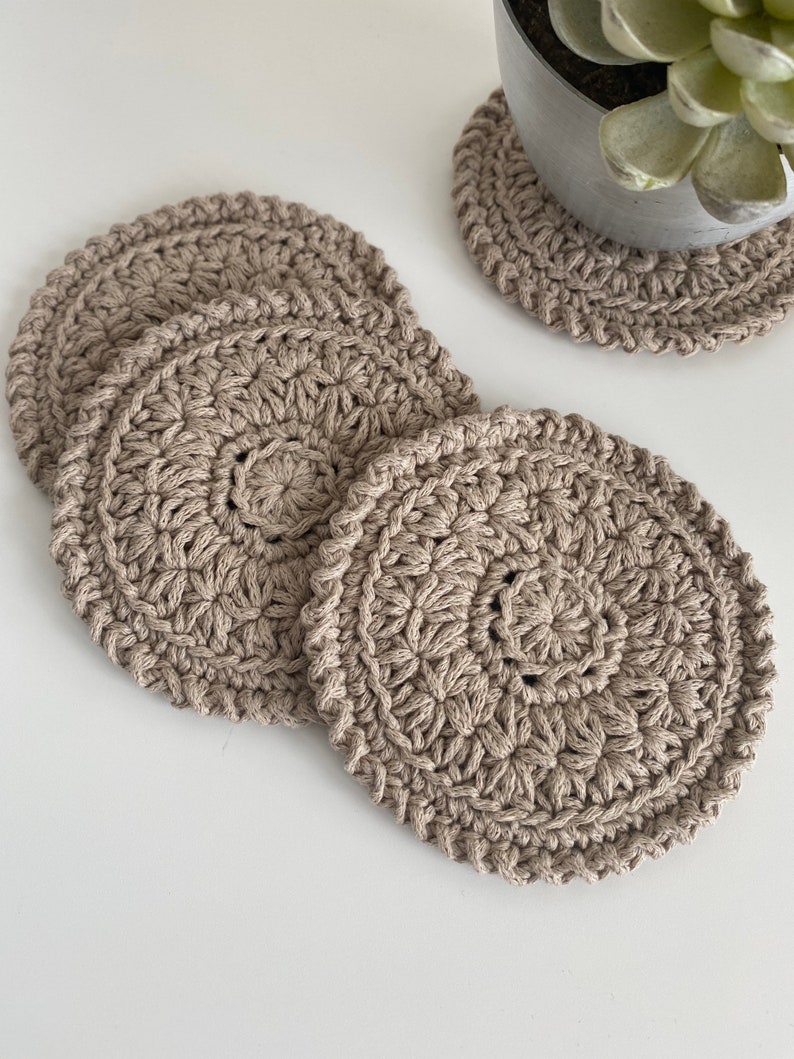 Handmade Crochet Beige Colour Coasters Set, Set of 2, Set of 4, Cotton ...