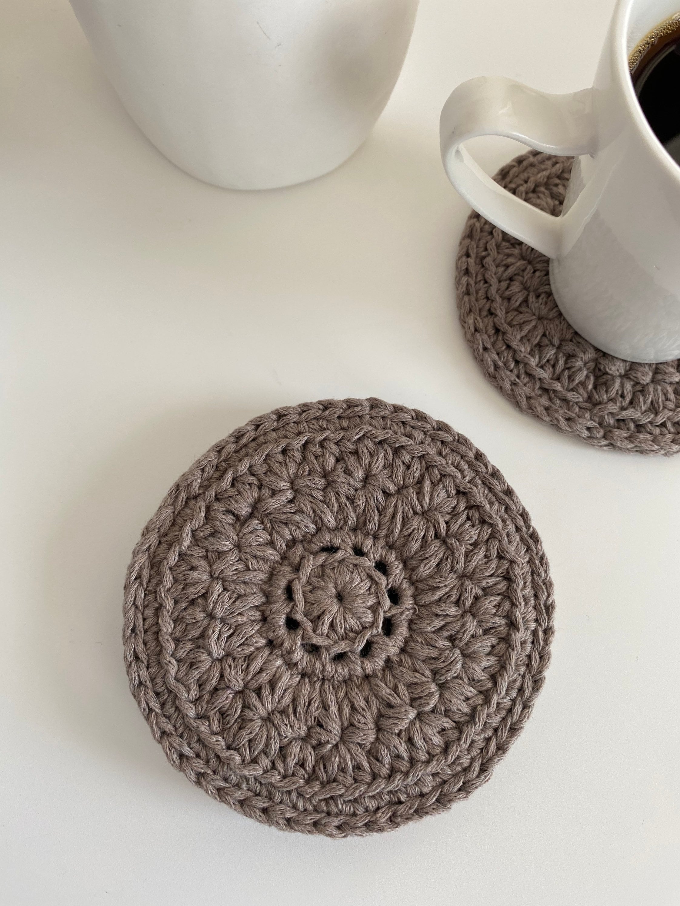 Handmade Crochet Taupe Colour Coasters Set, Set of 2, Set of 4, Cotton ...