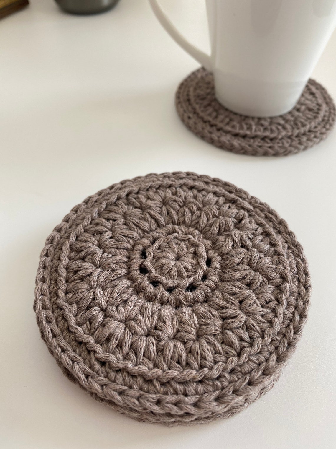 Handmade Crochet Taupe Colour Coasters Set, Set of 2, Set of 4, Cotton ...