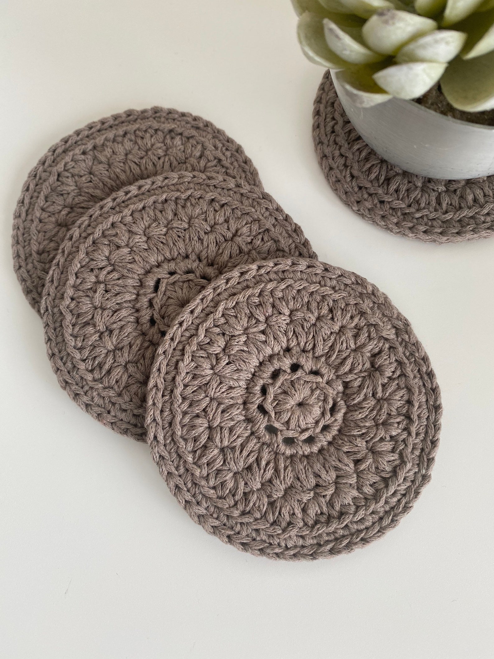 Handmade Crochet Taupe Colour Coasters Set, Set of 2, Set of 4, Cotton ...