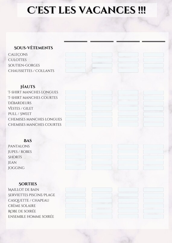 Check-list spéciale VACANCES à imprimer - Etsy France