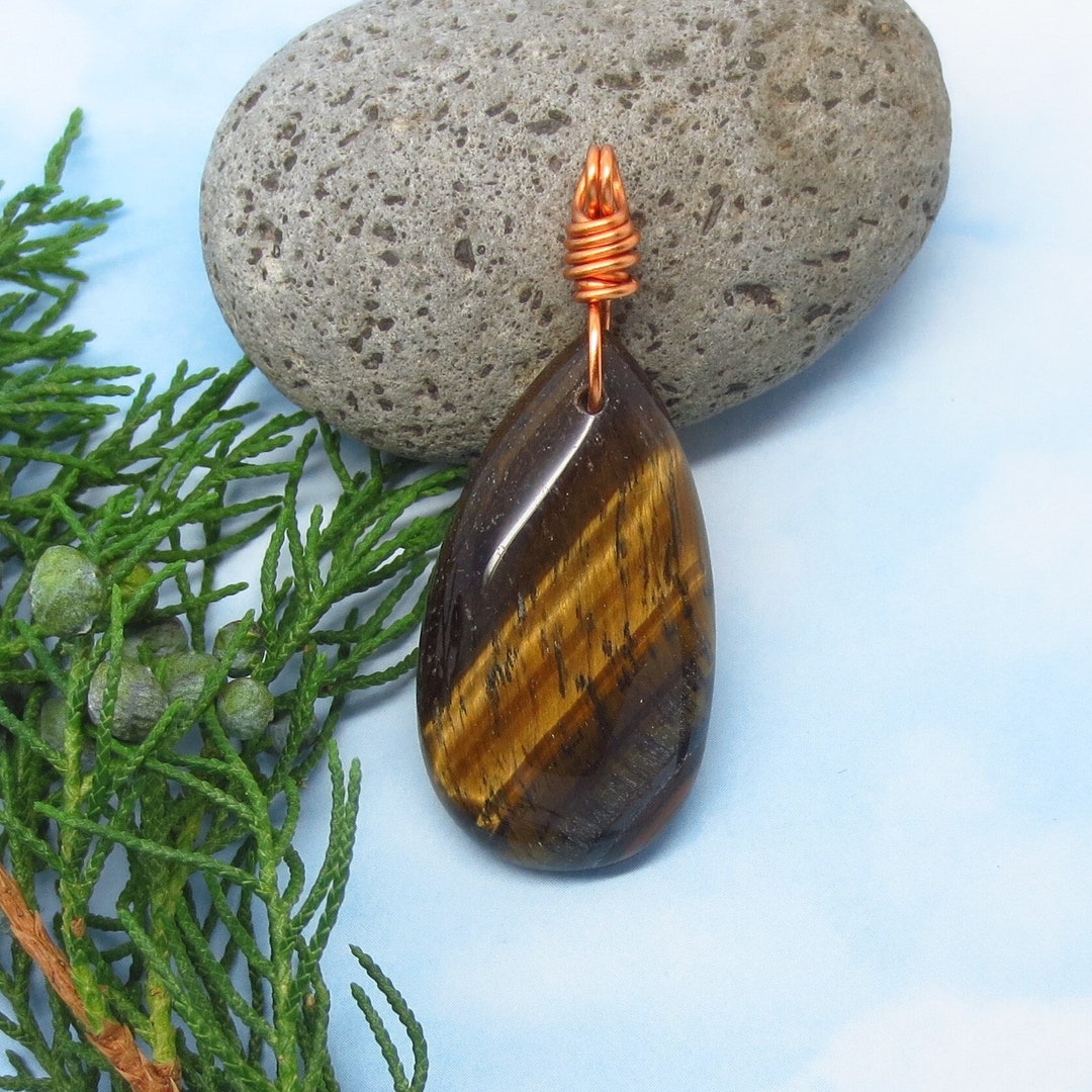 Tiger Eye Pendant: Pear Shape Copper Teardrop - Etsy