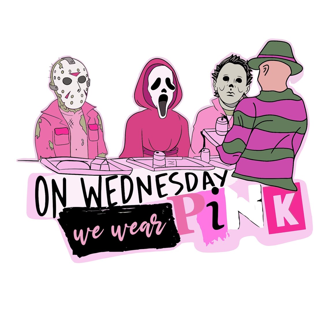 Mean Girls on Wednesday We Wear Pink Halloween Freddy Jason - Etsy