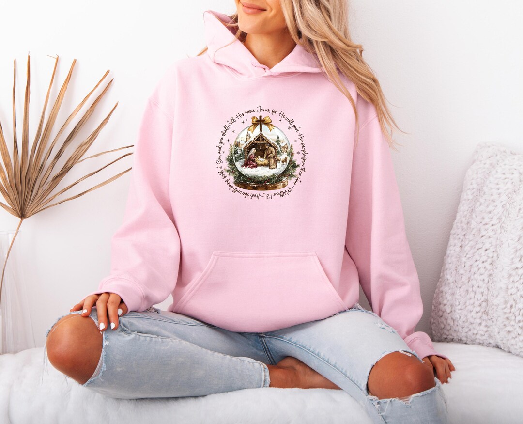Cute Nativity Hoodie, Christmas Jesus Story Jumper, Snow Globe Jesus ...