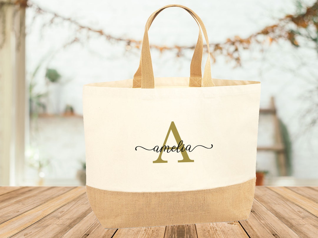 Name Jute Bag, Initial Tote Bag, Monogram Bag, Custom Bride Bag ...