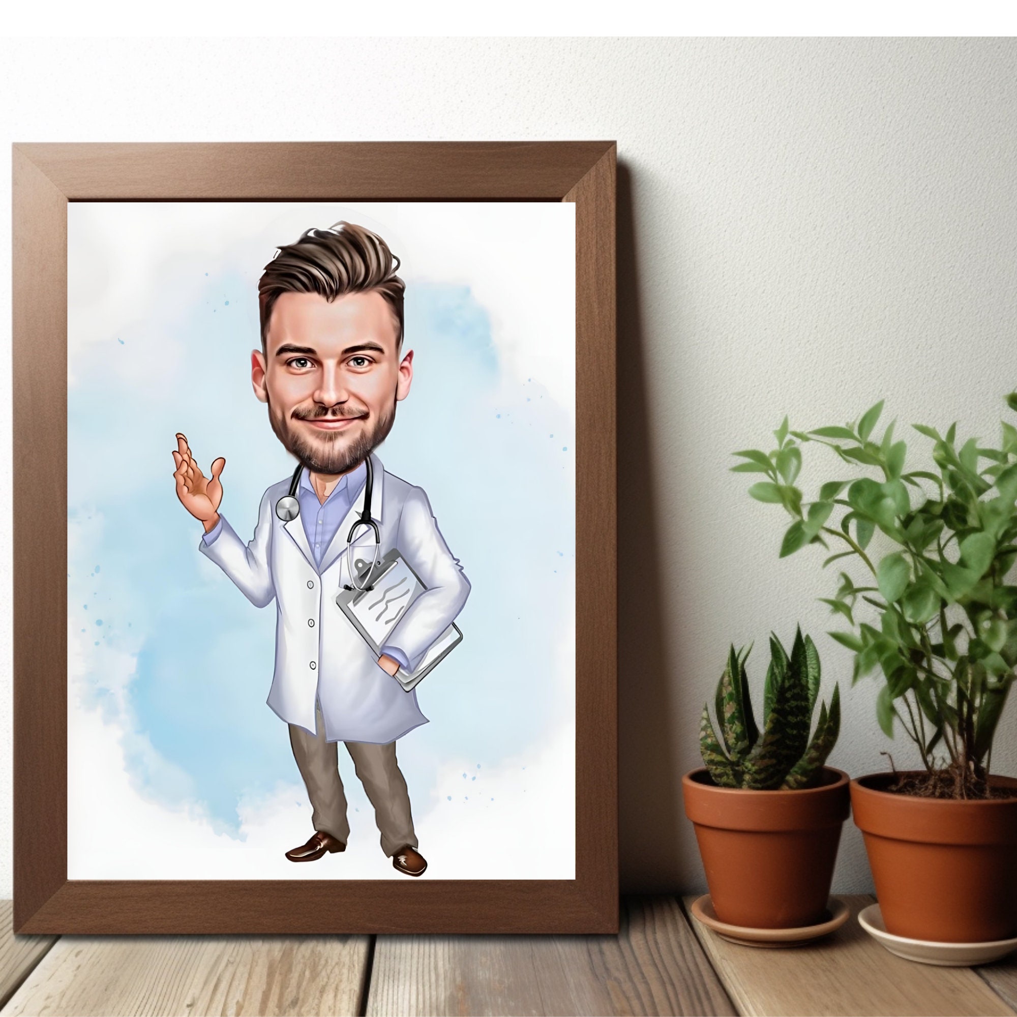 Custom Male Doctor Cartoon Portrait, Doctor Portrait, Doctor Caricature ...