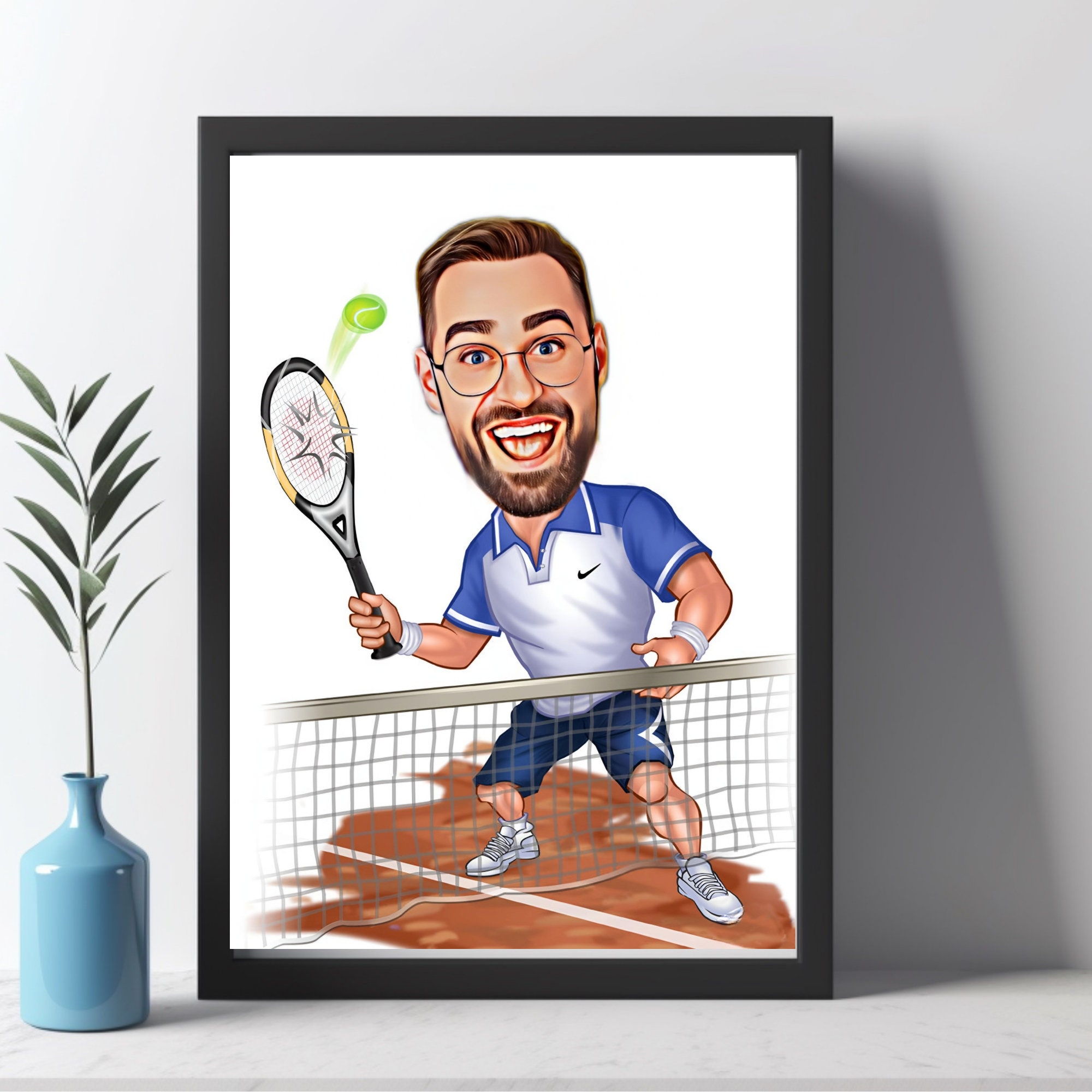Custom Tennis Player Cartoon Portrait, Personalized Caricature (digital ...