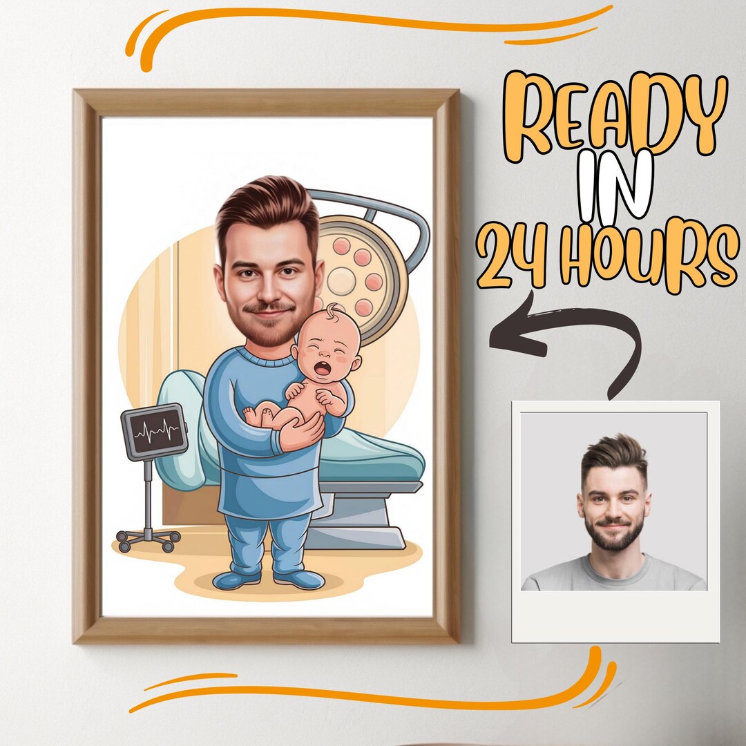 Custom Male Doctor Cartoon Portrait, Doctor Portrait, Doctor Caricature ...