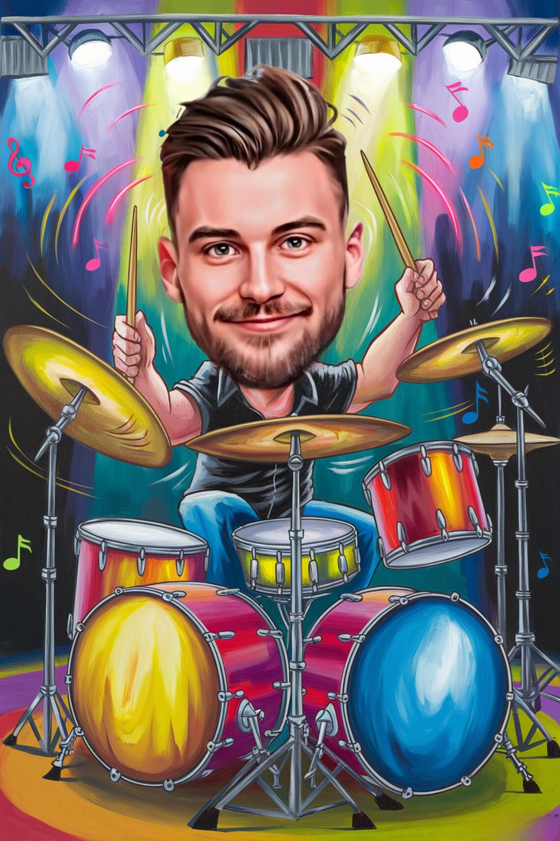 Custom Drummer Cartoon Portrait, Drummer Caricature, Drummer Gift ...