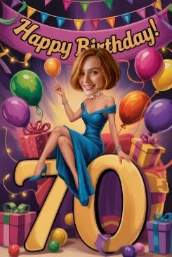 70th Birthday Caricature Custom Portrait Digital Art Personalized Photo ...