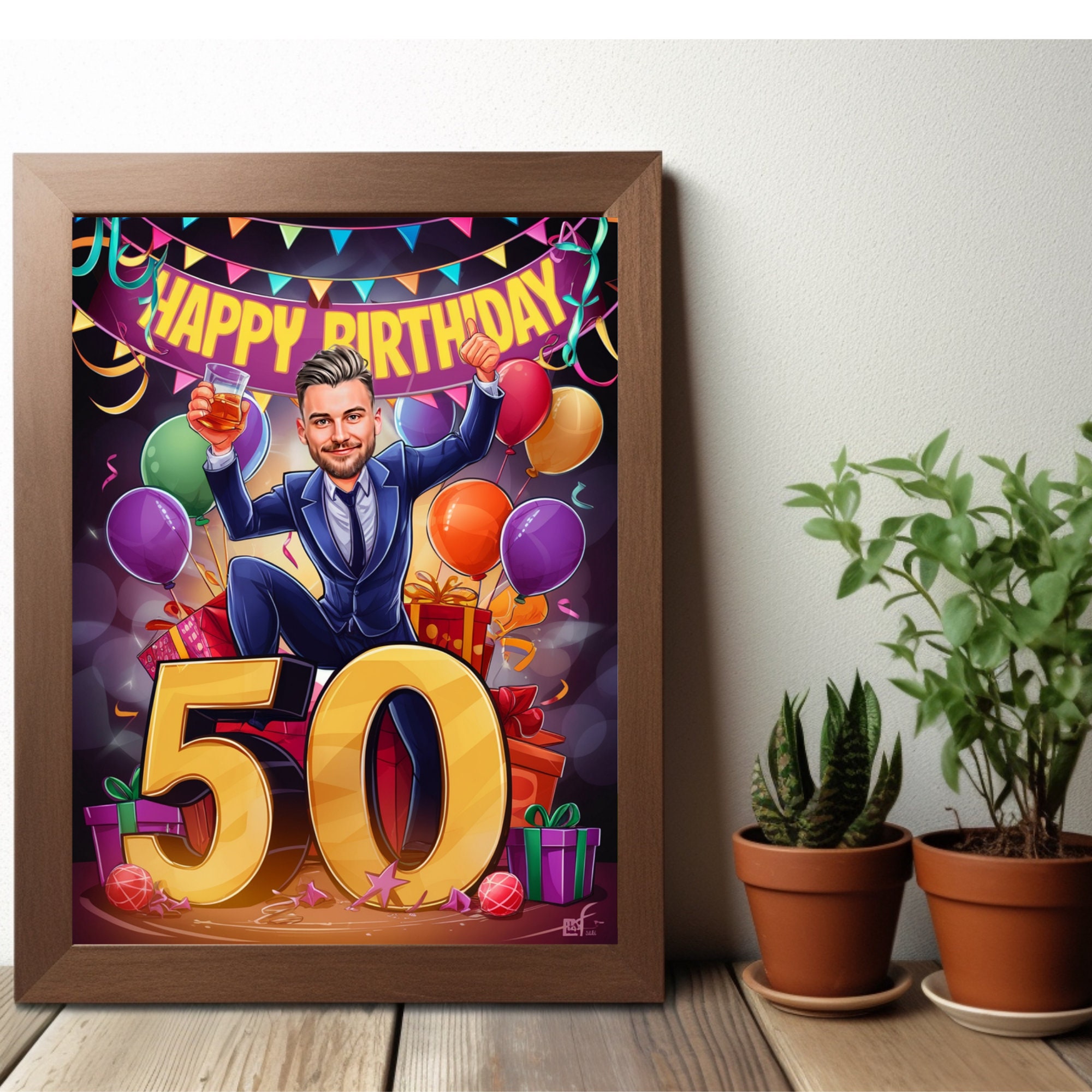 50th Birthday Caricature Custom Portrait Digital Art Personalized Photo ...