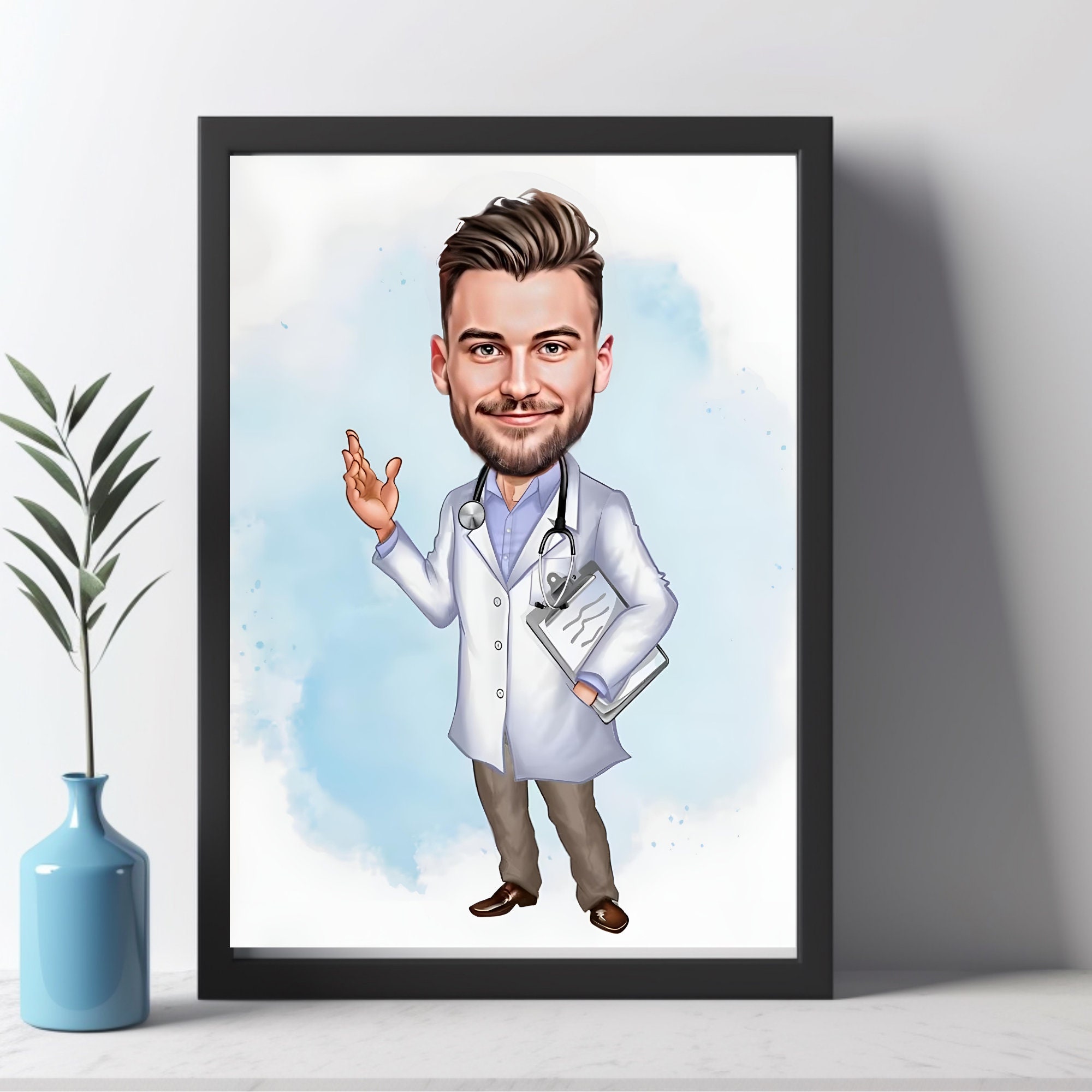 Custom Male Doctor Cartoon Portrait, Doctor Portrait, Doctor Caricature ...