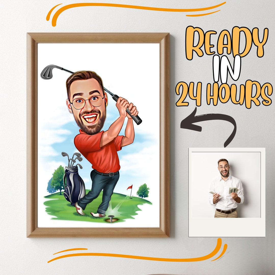 Personalized Golfer Caricature Portrait: Custom Funny Golf Art (digital ...