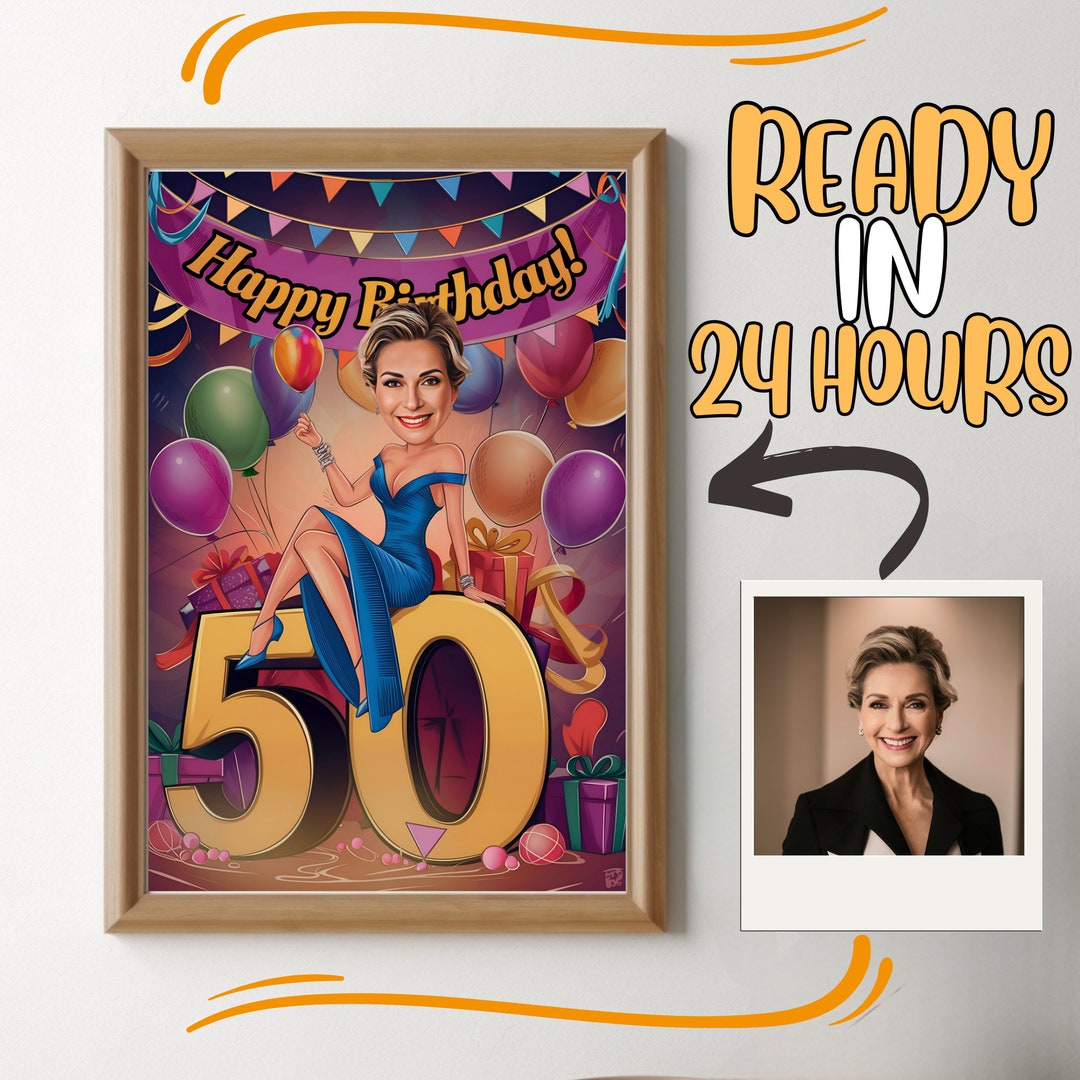 50th Birthday, Special Day Caricature, Photo to Cartoon, Birthday Gift ...