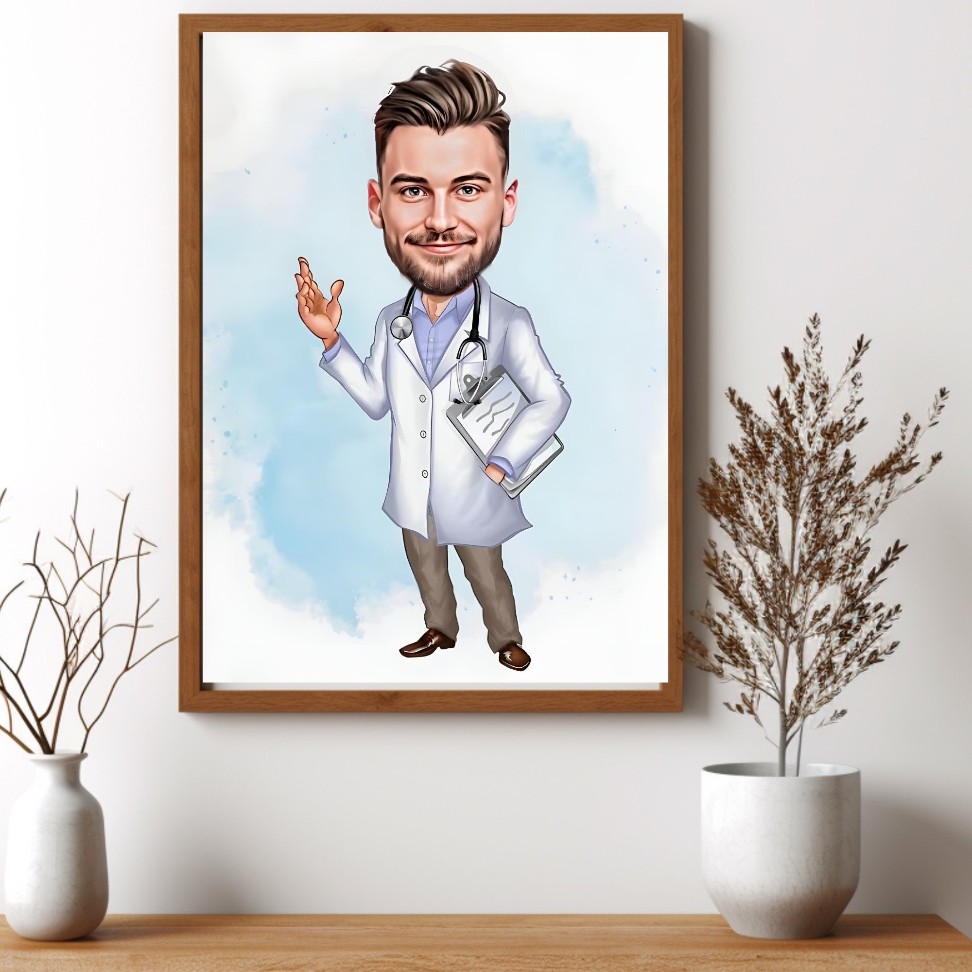 Custom Male Doctor Cartoon Portrait, Doctor Portrait, Doctor Caricature ...