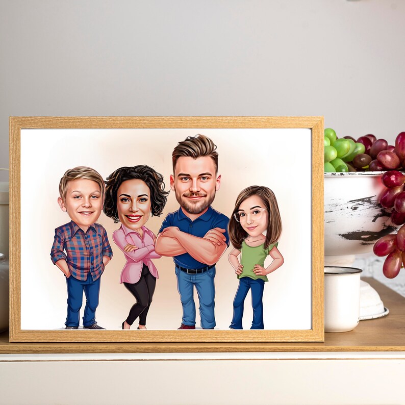 Custom Family Cartoon Portrait: Personalized Caricature Gift (digital ...
