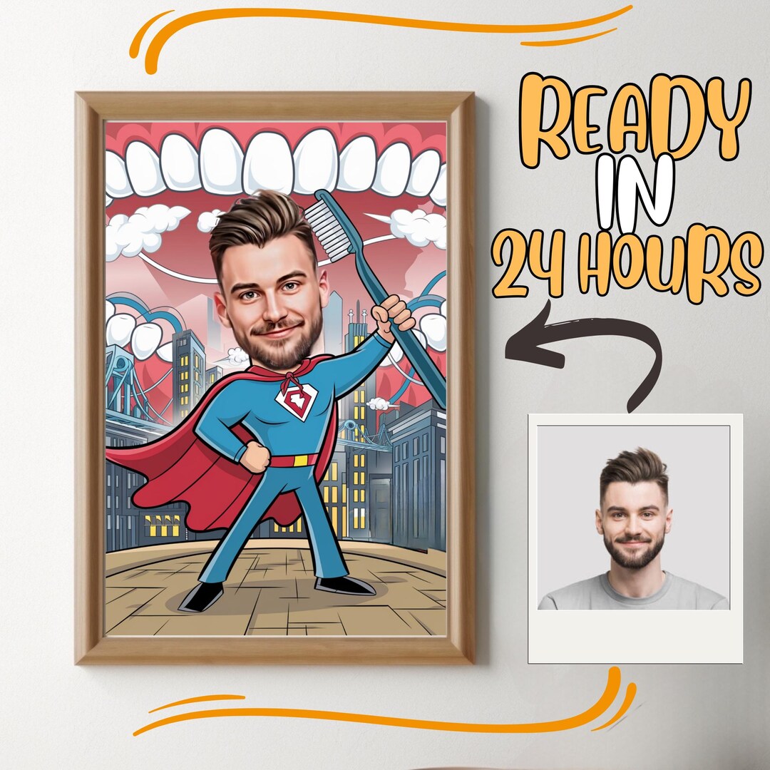 Custom Male Dentist Cartoon Portrait, Dentist Portrait, Gift for ...