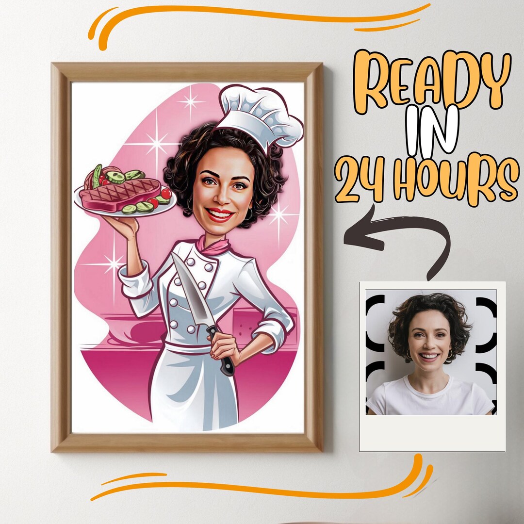 Custom Woman Chef Cartoon Portrait, Chef Caricature, Gift for Chef ...