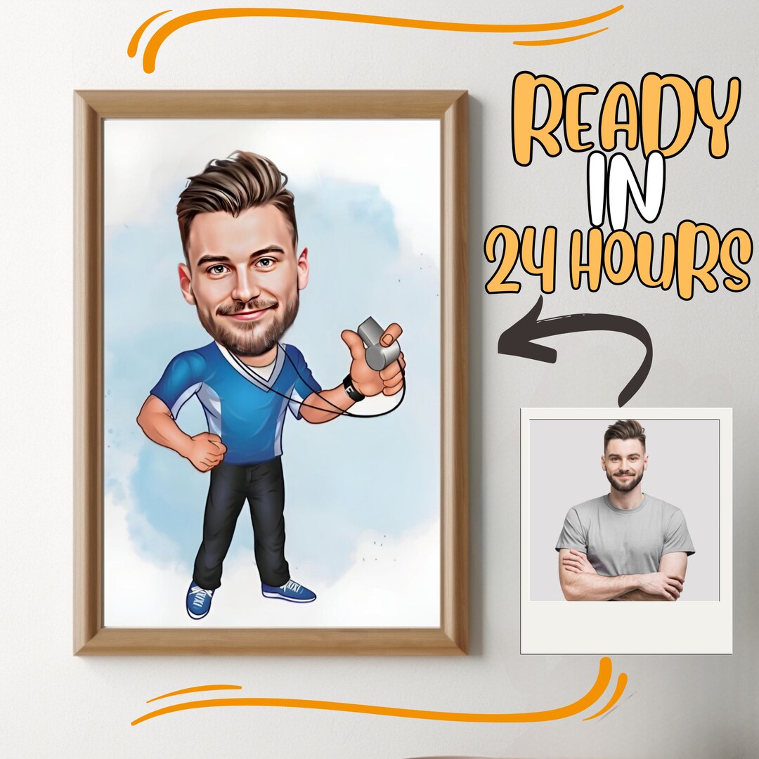 Personalized Coach Cartoon Portrait: Custom Caricature Gift (digital ...