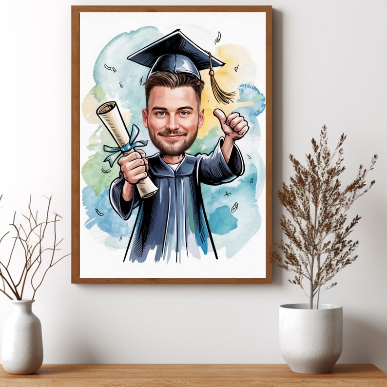 Custom Graduation Cartoon Portrait: Personalized Caricature Gift ...