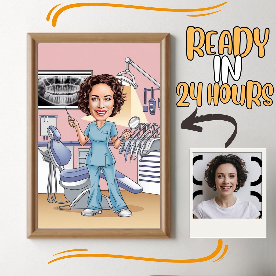 Personalized Female Dentist Cartoon Portrait, Custom Female Dentist ...