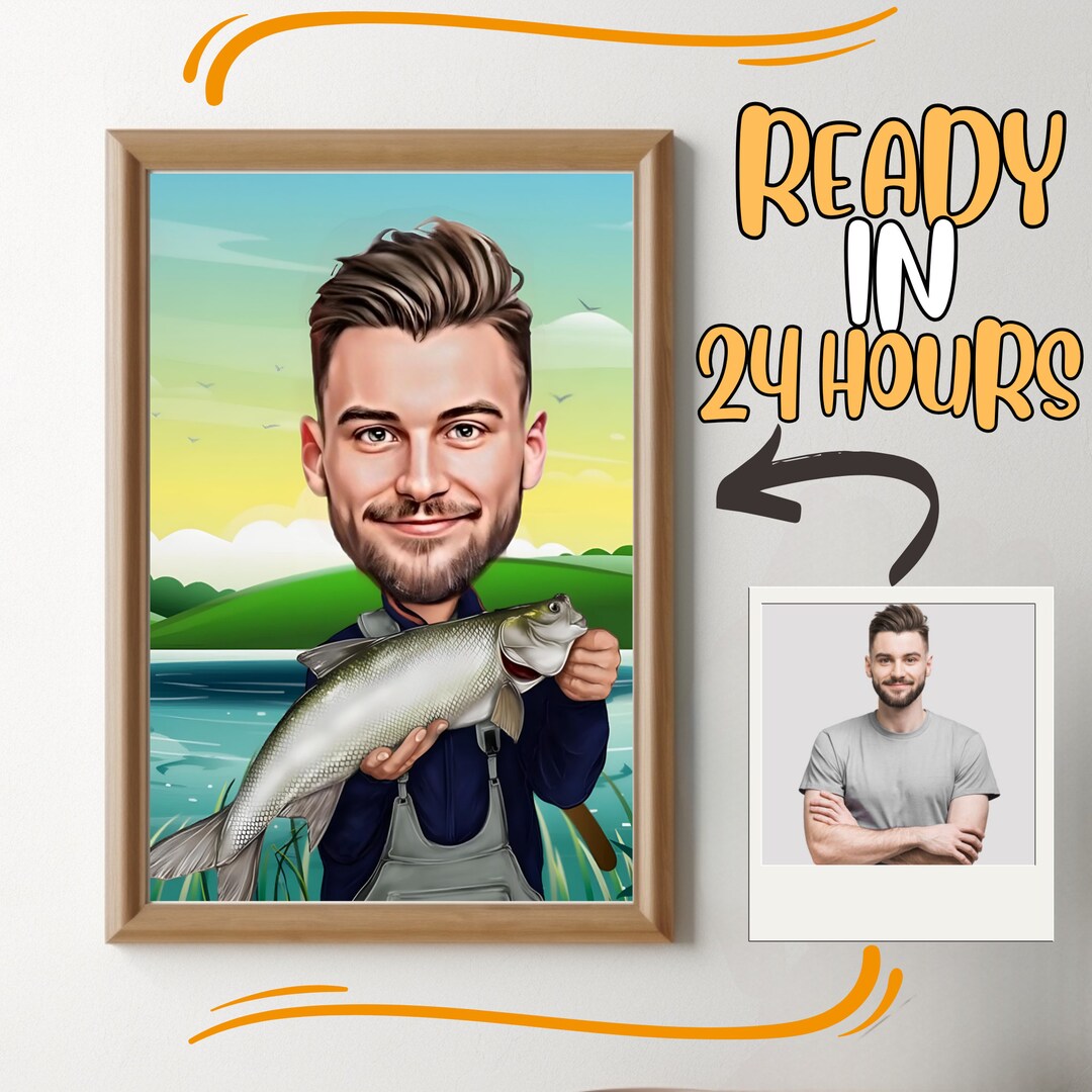 Custom Fisherman Cartoon Portrait, Gift for Fisher, Fisherman ...