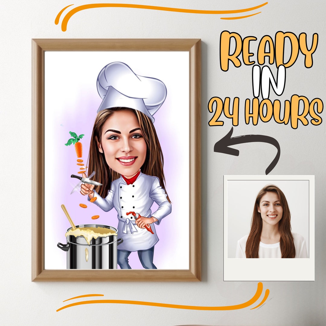 Custom Woman Chef Cartoon Portrait, Chef Caricature, Gift for Chef ...