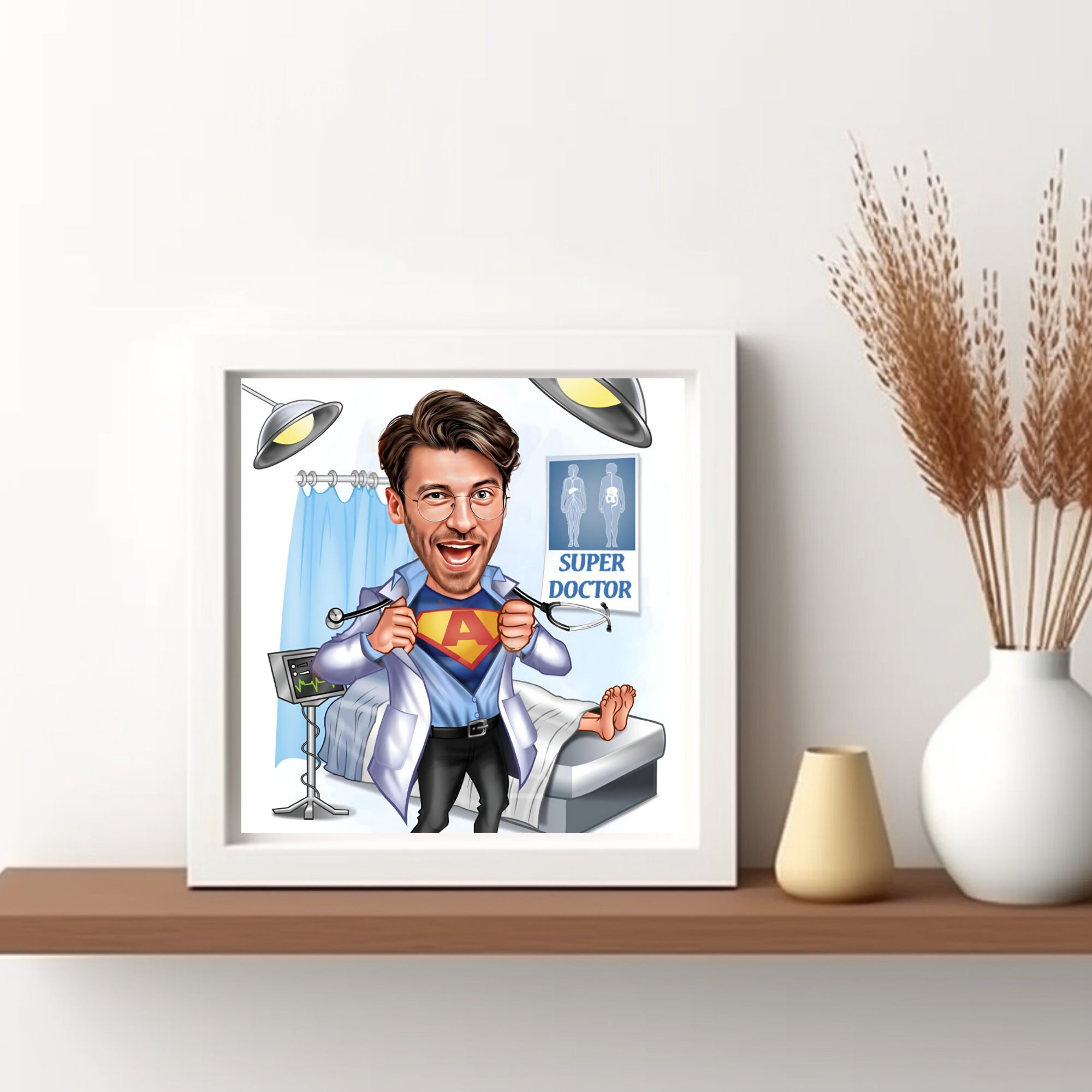 Personalized Super Doctor Cartoon Portrait, Custom Doctor Caricature ...