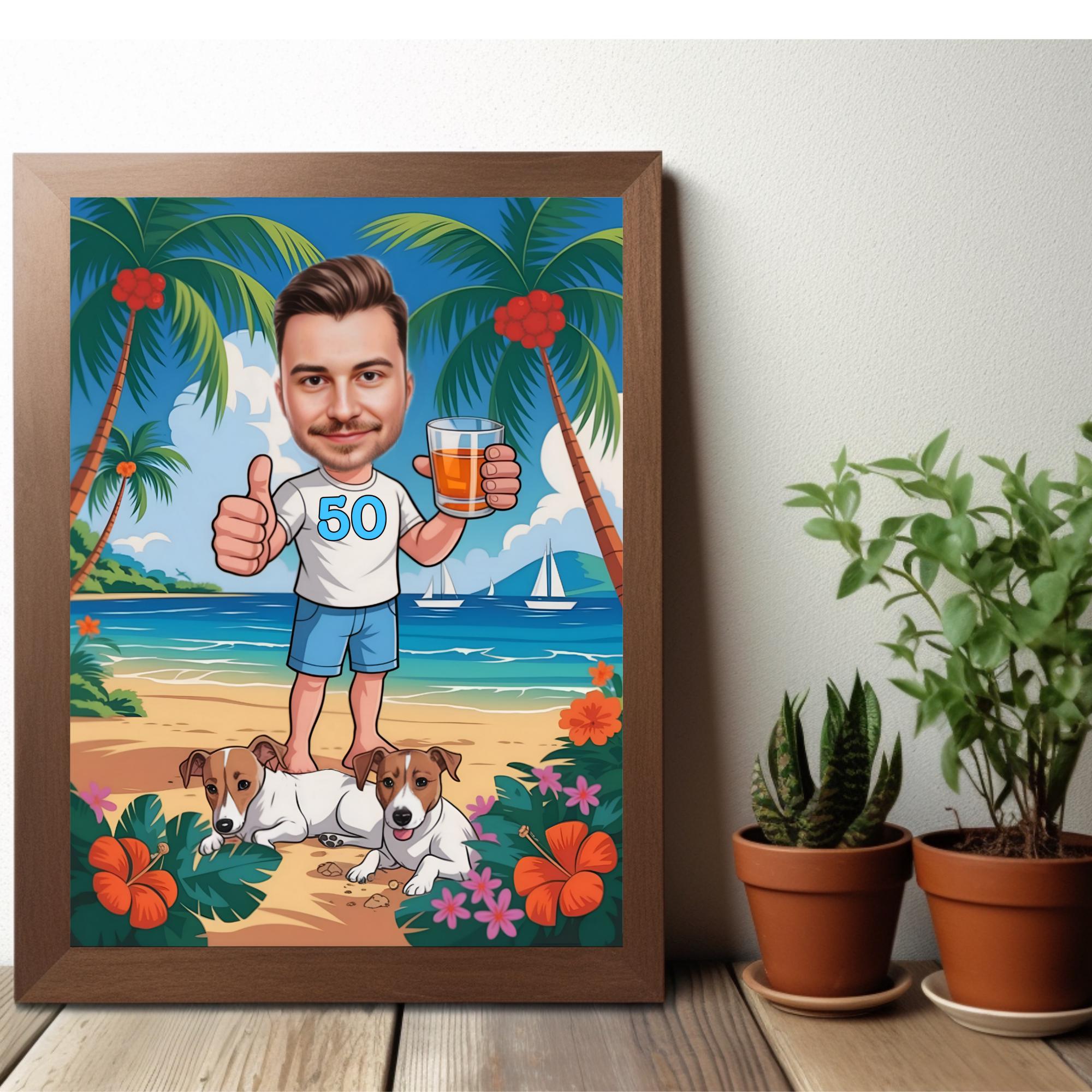 50th Birthday Caricature Gift | Custom Cartoon Portrait (digital ...