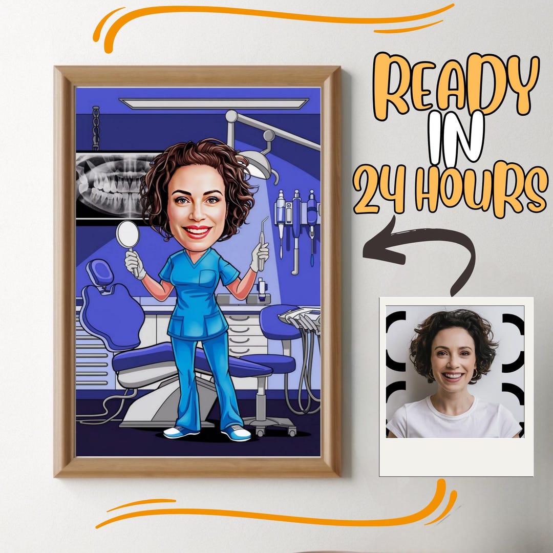 Personalized Female Dentist Cartoon Portrait, Custom Female Dentist ...