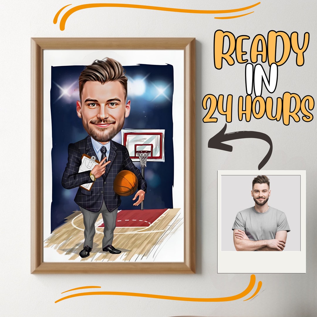 Custom Basketball Coach Caricature Portrait: Unique Coach Gift (digital ...