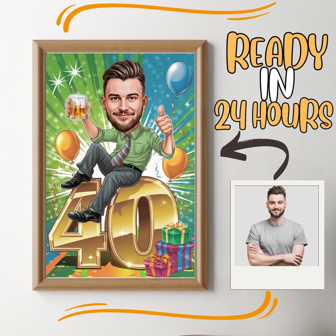 Personalized 40th Birthday Caricature: Custom Photo to Cartoon (digital ...