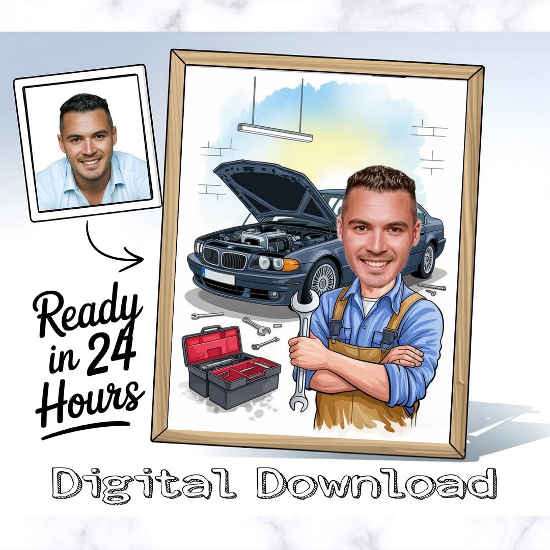 Personalized Mechanic Cartoon Portrait - Custom Auto Repair Gift ...