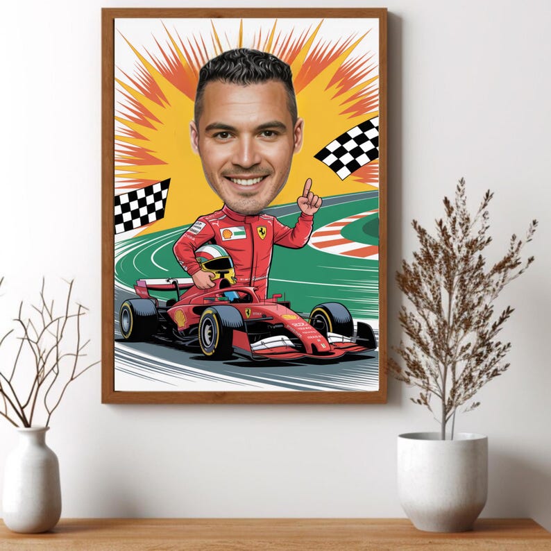 Personalized F1 Caricature Portrait – Custom Racing Driver Gift ...