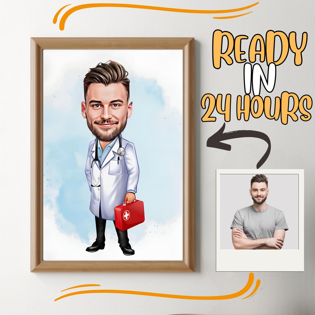 Custom Male Doctor Cartoon Portrait, Doctor Portrait, Doctor Caricature ...