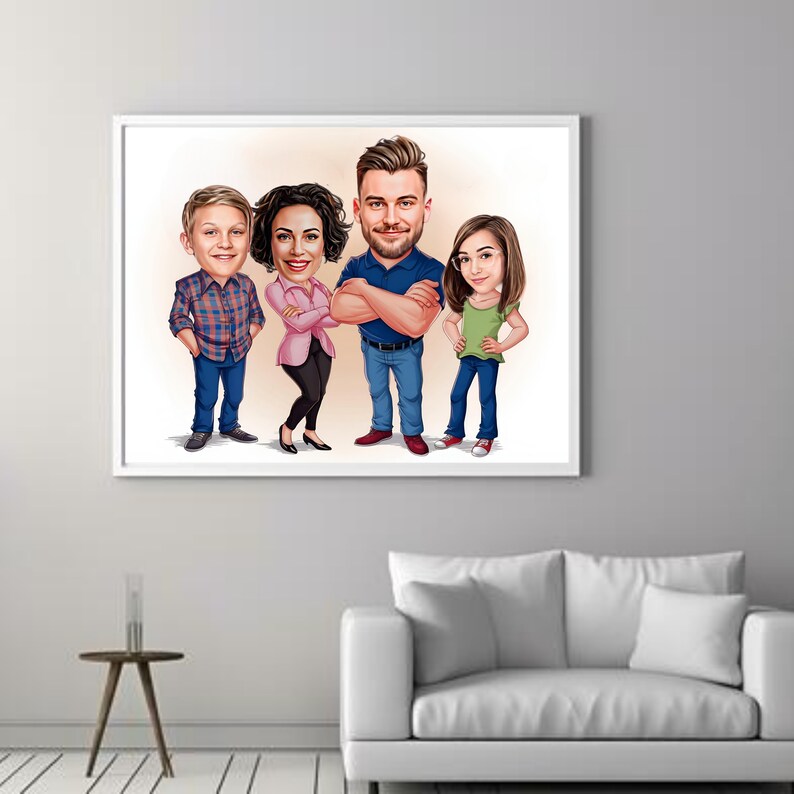 Custom Family Cartoon Portrait: Personalized Caricature Gift (digital ...