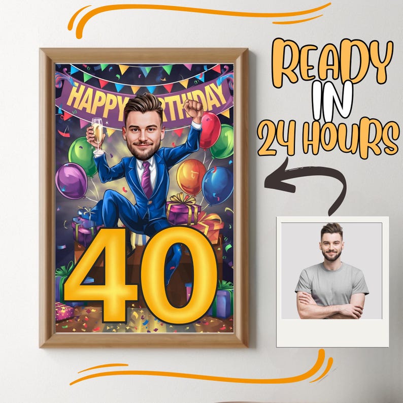 40th Birthday, Special Day Caricature, Photo to Cartoon, Birthday Gift ...