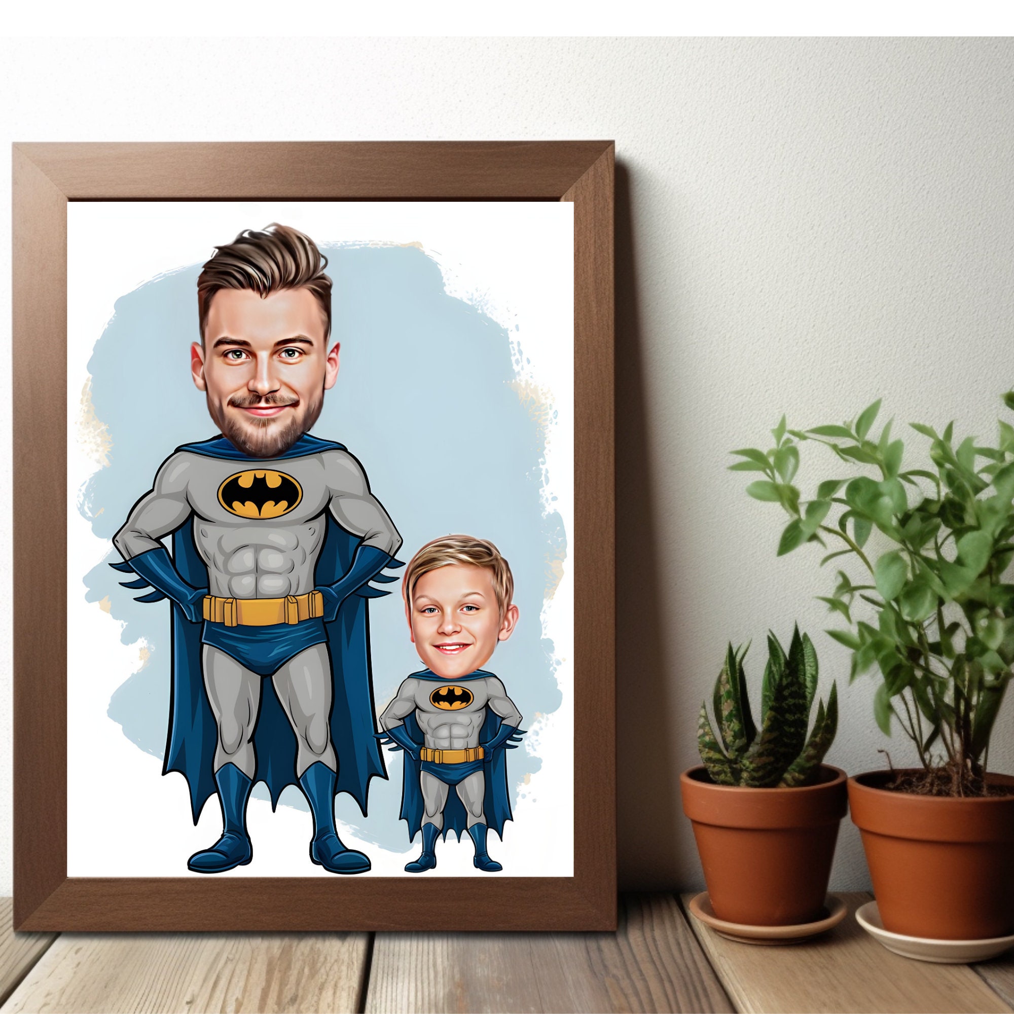 Custom Super Dad and Son Cartoon Portrait, Super Dad Portrait, Dad's ...