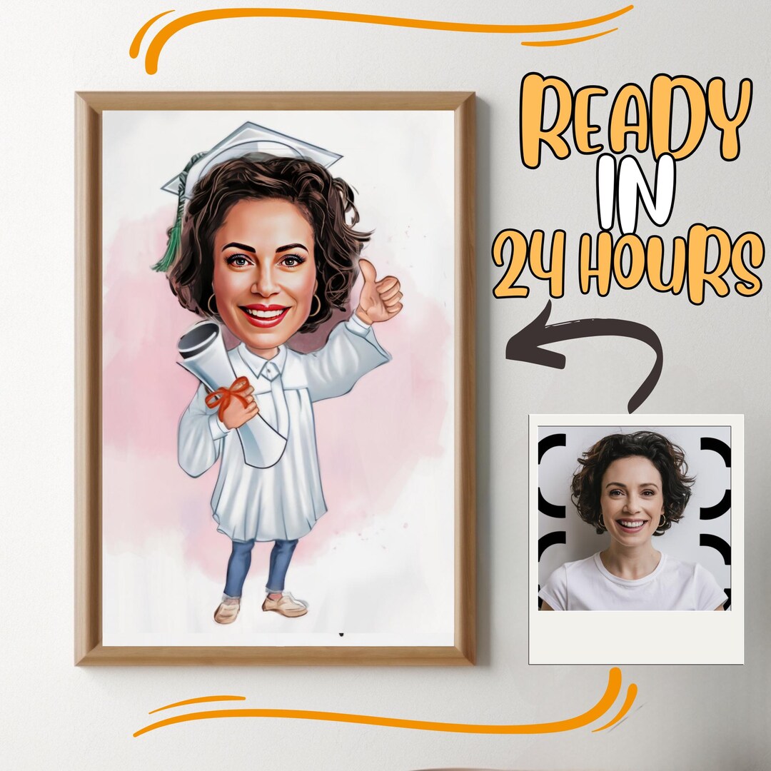 Custom Graduation Cartoon Portrait: Personalized Caricature Gift ...