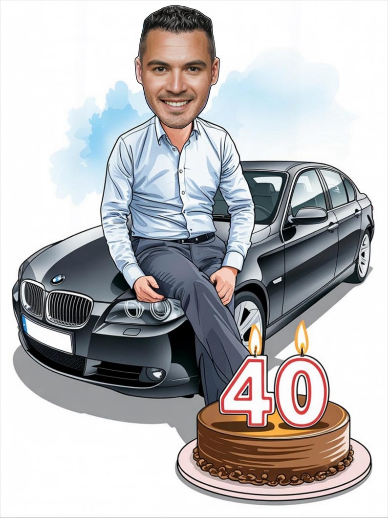 40th Birthday Caricature: Personalized Photo to Cartoon Gift (digital ...