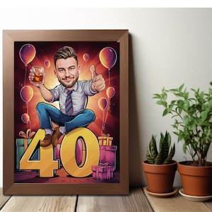 40th Birthday, Special Day Caricature, Photo to Cartoon, Birthday Gift ...