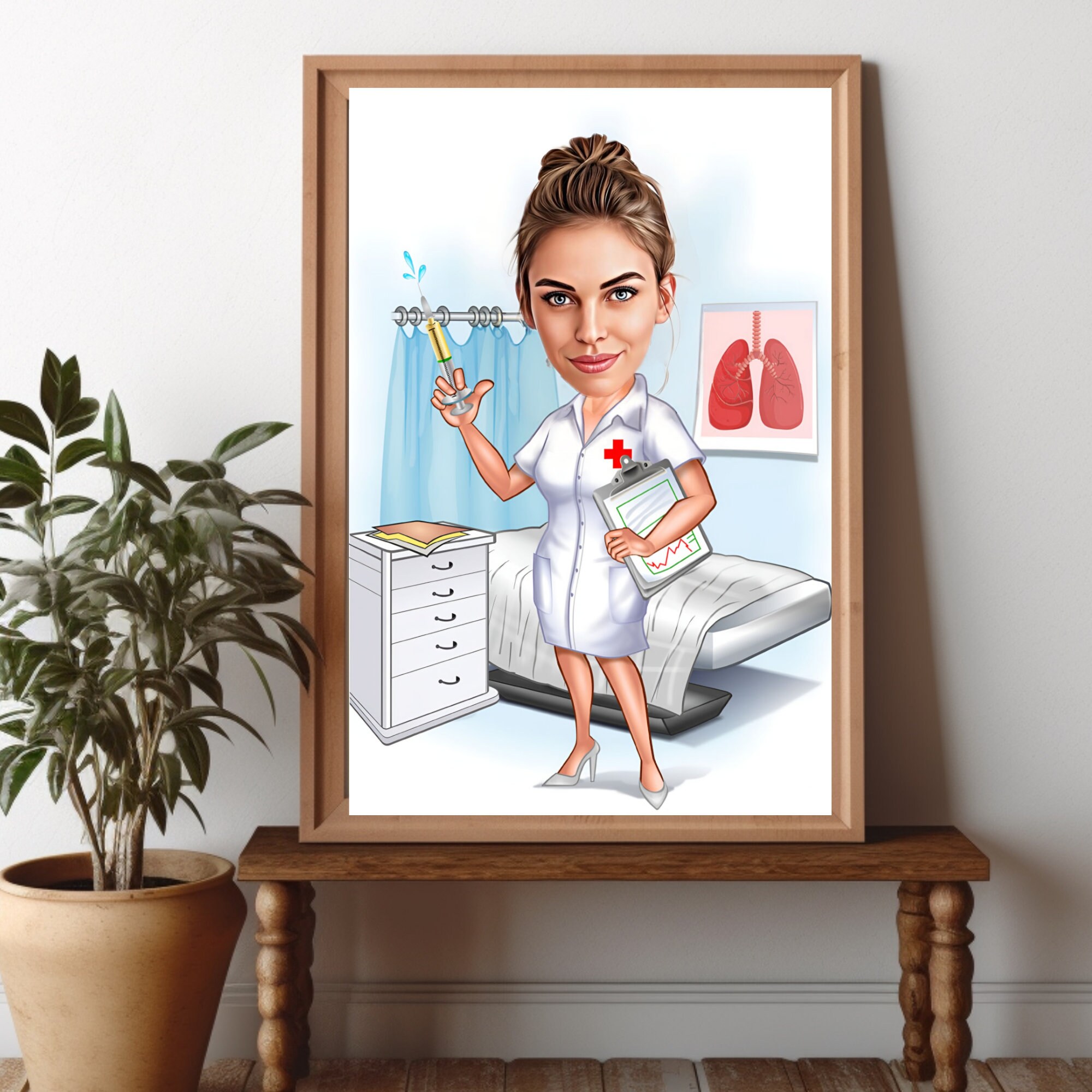 Personalized Female Nurse Cartoon Portrait, Custom Nurse Caricature ...