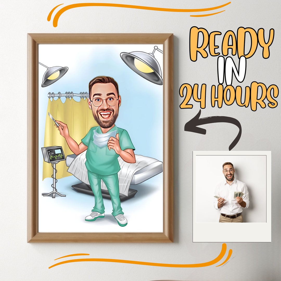 Custom Surgeon Cartoon Portrait, Surgeon Caricature, Gift for Surgeon ...