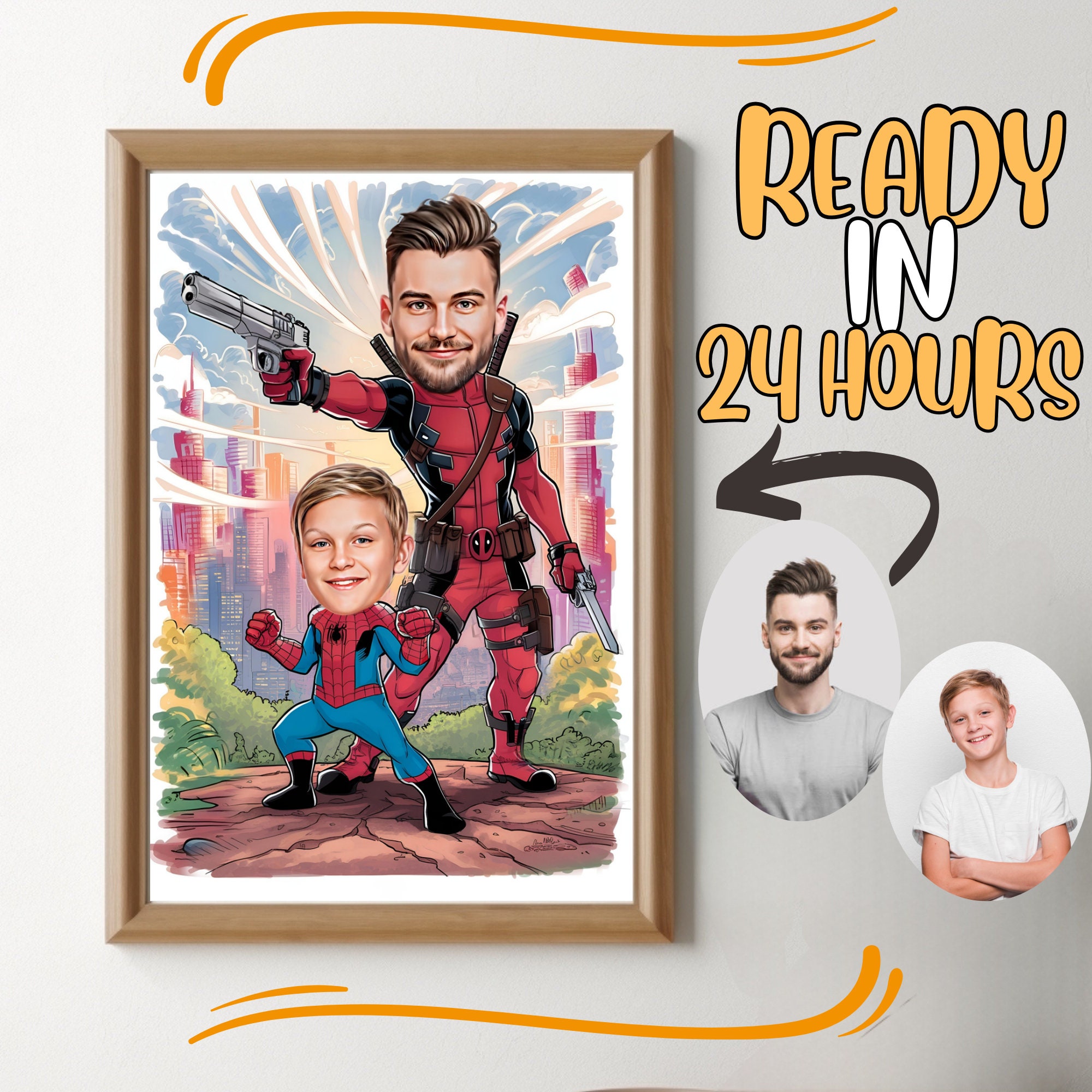 Custom Super Dad and Son Cartoon Portrait, Super Dad Portrait, Dad's ...