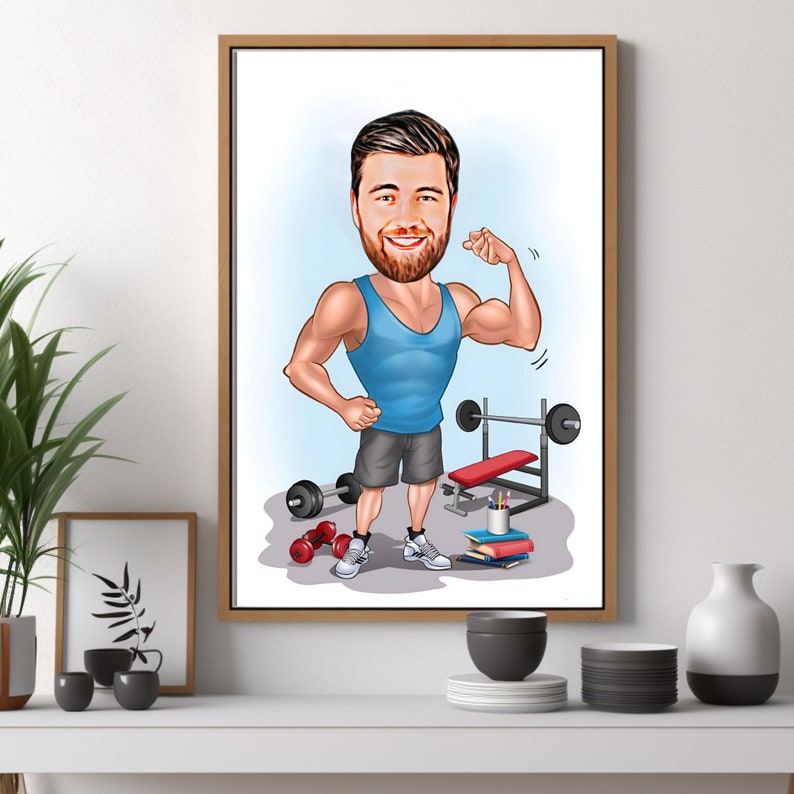 Personalized Fitness Cartoon Portrait, Fitness Caricature, Gift for ...