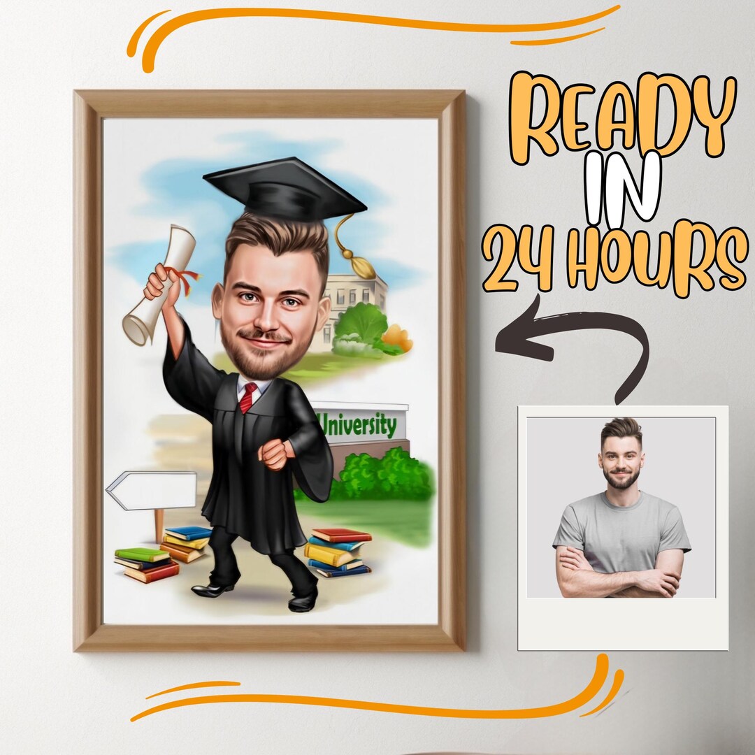 Custom Graduation Cartoon Portrait: Personalized Caricature Gift ...