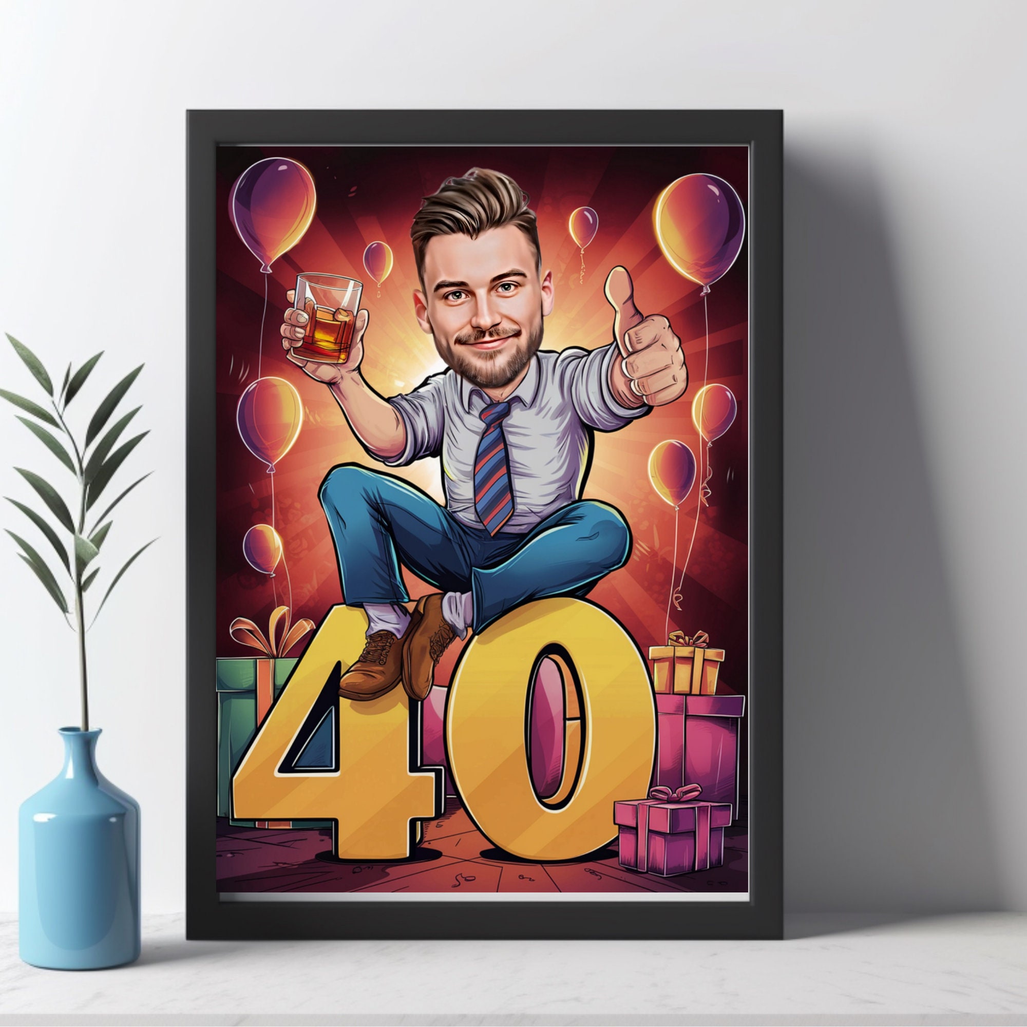 40th Birthday, Special Day Caricature, Photo to Cartoon, Birthday Gift ...